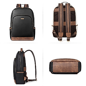 CLUCI Leather Backpack for Women 15.6 inch Laptop Backpack Purse Computer Backpack for Travel Airplane Casual Daypack Beige with Brown