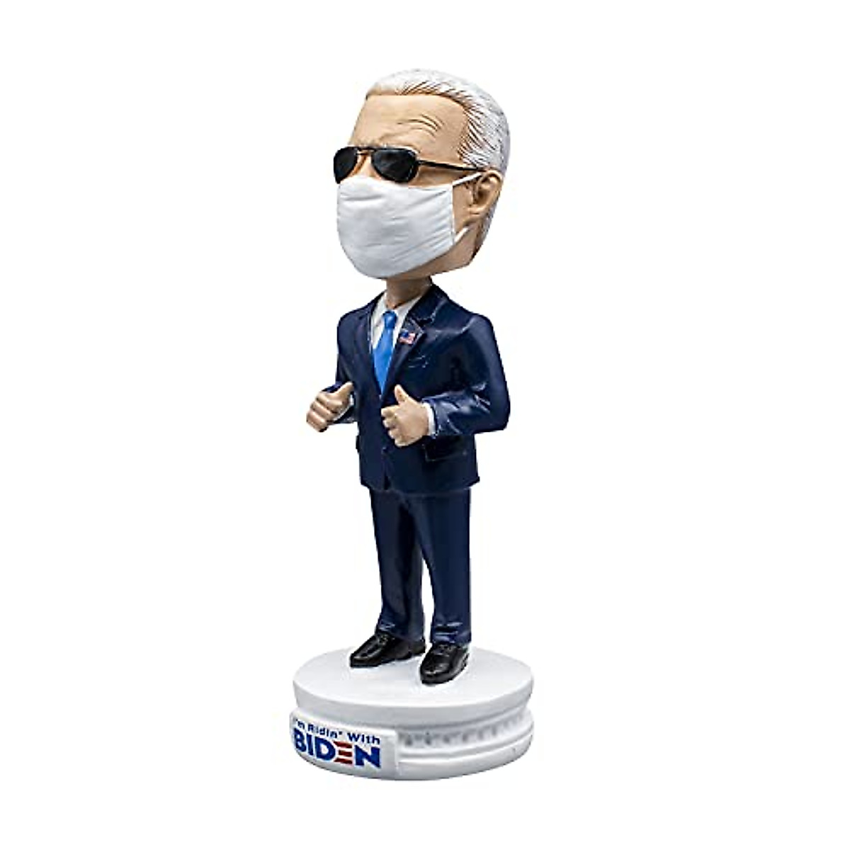 Political Satire Biden Bobblehead - Joe Biden Merchandise 2020 with Face Cover & Aviators - Funny Custom Bobblehead Joe Biden Gifts for Liberals, Democrats - Handmade Biden Decorations - 7.5" Tall