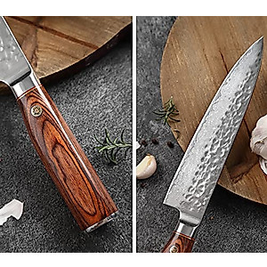 wonhag Damascus Chef Knife Professional VG10 Stainless Steel Cleaver Damascus 8 Inch Chef Knife Brown Handle Gift Box
