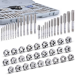 60-Pc Master Tap and Die Set - Include SAE Inch Size #4 to 1/2” and Metric Size M3 to M12, Coarse and Fine Threads | Essential Threading Rethreading Tool Kit with Complete Accessories and Storage Case