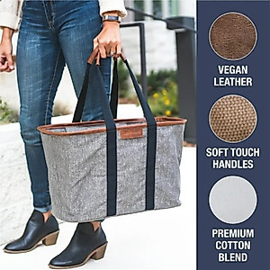 CleverMade 30L SnapBasket LUXE - Reusable Collapsible Durable Grocery Shopping Bag - Heavy Duty Large Structured Tote, Heather Grey