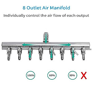 Pawfly 8-Way Aquarium Air Flow Control Lever Valve Chromium Copper Distributor Fish Tank Splitter Pump Accessories