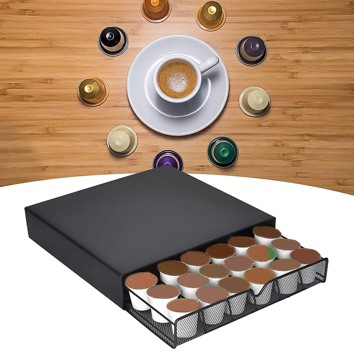 Black Coffee Capsule Holder Drawer Storage Rack Organizer for 36Pcs Capsules Suitable for Home Office
