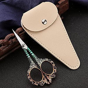 HITOPTY Sewing Scissors Sharp Embroidery Scissors with Sheath, Craft Scissor for Needlework Artwork Threading Cross Stitch Handicraft DIY Tool, 4.5in Gold Green Shears