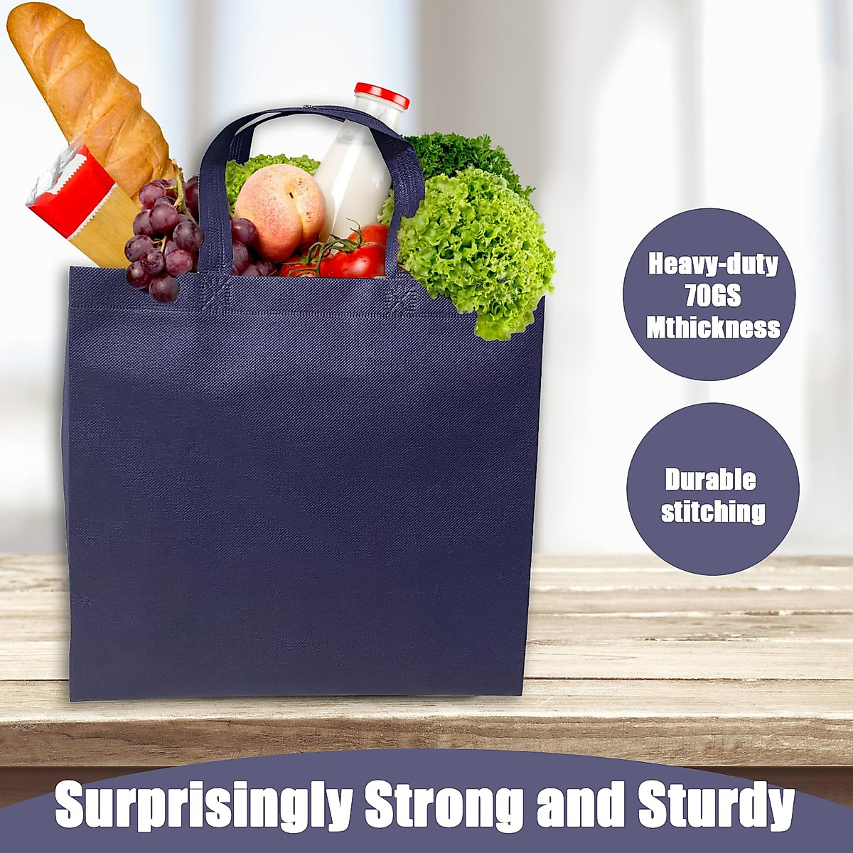 50Pcs Reusable Non Woven Shopping Bags Reusable Totes Foldable Bag Bulk with Handles Large Reusable Shopping Bags for Boutiques