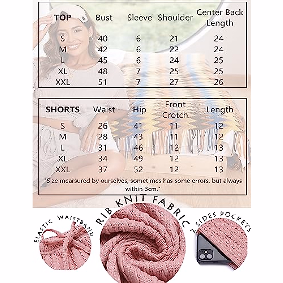 Ekouaer Women's 2 Piece Lounge Sets Ribbed Knit Matching Outfits T-shirt and Shorts Sets Loungewear Casual Pajamas Green Small