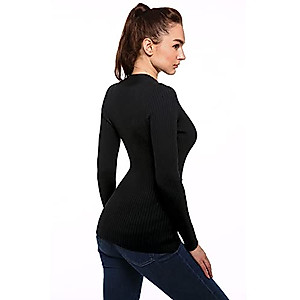 AmélieBoutik Women V Neck Twist Front Cable Knit Long Sleeve Ribbed Sweater (Black X-Small)