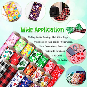 Weewooday 18 Pieces Christmas Faux Leather Sheets Thanksgiving Halloween Fabric Sheets Synthetic Leather Sheets Holiday Faux Leather Sheets for DIY, 6.3 x 8.3 Inch