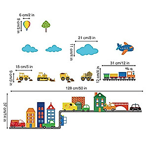 decalmile Construction Vehicles Wall Decals Cars Transportation Boys Wall Stickers Baby Nursery Childrens Bedroom Living Room Wall Decor