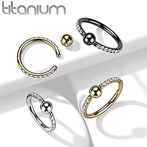 Amelia Fashion 16 GA 8MM Implant Grade Titanium Captive Bead Ring with CZ Pave on Each Side (Choose Color) (Clear)