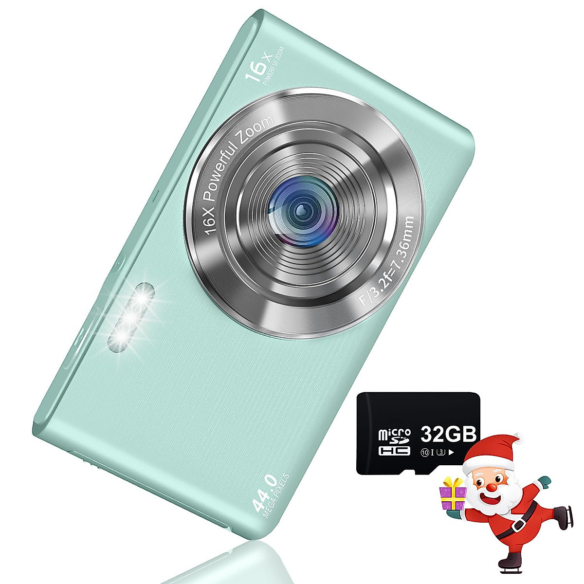 VJIANGER 4K Digital Camera 44MP Point and Shoot Camera with 16X Digital Zoom 2.4 Inch Kids Camera with 32GB SD Card Vlogging Camera for Teens Students Boys Girls Seniors(DC6-X3 Green2)