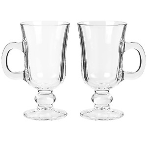 JAIRESTONE Irish Coffee Mugs with Handle, Clear Glass Cups for Iced Coffee, Latte, Cappuccino, Hot Chocolate, Set of 2