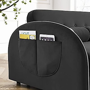 Caroun 55.5" Pull Out Sofa Bed 2 Seater Loveseats Sleeper Sofa with Side Pockets Adjsutable Backrest and Lumbar Pillows for Apartment Office Living Room (Black 2)