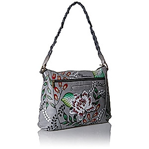 Anna by Anuschka Women's Genuine Leather Medium Fringed Hobo Shoulder bag | Hand Painted Original Artwork | Garden of Eden