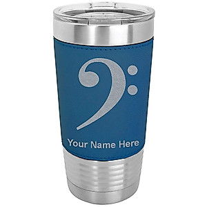 LaserGram 20oz Vacuum Insulated Tumbler Mug, Bass Clef, Personalized Engraving Included (Faux Leather, Blue)