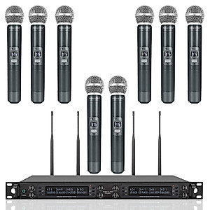 Phenyx Pro Wireless Microphone System, 8-Channel Wireless Mic, w/ 8 Handheld Dynamic Microphones, Auto Scan,8x40 UHF Frequencies, 328ft Range, Microphone for Singing,Church, Karaoke(PTU-6000-8H)