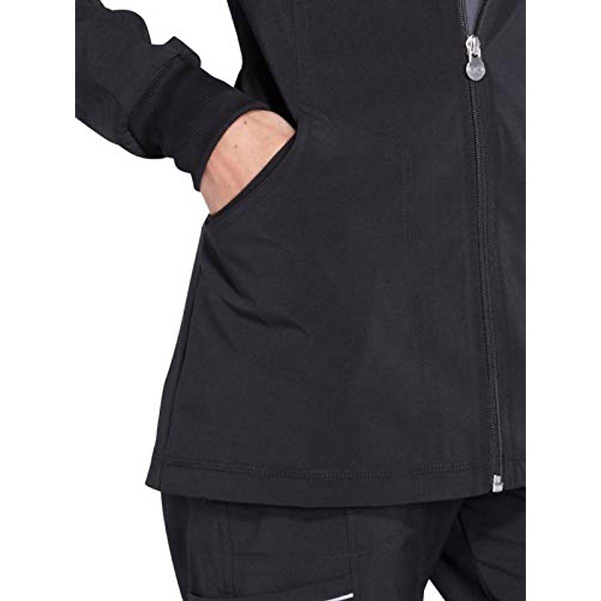 Cherokee Zip Front Womens Scrub Jacket 4-way Stretch with Lightweight, Superior Performance and Comfort, Infinity CK370A, S, Black