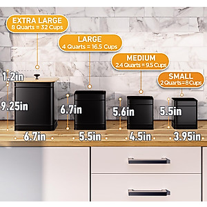 Kitchen Canisters for Countertop Set of 4 with Customizable Chalkboard Labels & Marker Pen - Big Iron Kitchen Canisters with Airtight Lids - Canisters Sets for the Kitchen - Black Kitchen Canister Set