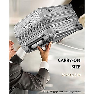LUGGEX PC Carry On Luggage 22x14x9 Airline Approved - Expandable Hardside Luggage with Spinner Wheels - 4 Metal Corner Hassle-Free Travel (Silver Suitcase)