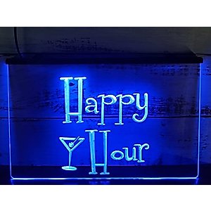 Happy Hours Bar Pub Open Beer Neon Signs Home Decor New Year Wall Wedding Bedroom 3D Night Light (Blue,12x8 in)