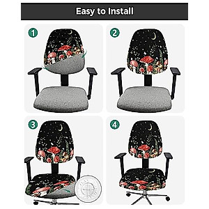 Big buy store Office Chair Cover Mushroom Flowers Butterfly Desk Chair Cover Stretch Elastic Universal Computer Chair Covers Green Leaves Stars Moon Stretch Rotating Chair Slipcovers Protectors