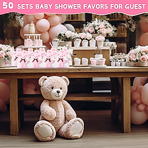 Ceenna 50 Sets Baby Shower Favor Bulk for Guest 50 Tiny Stuffed Bear Toy Plush Bear 50 Thank You Cards and Organza Bag Valentines Day Thank You Tag for Gender Reveal Guest Gifts(Pink)