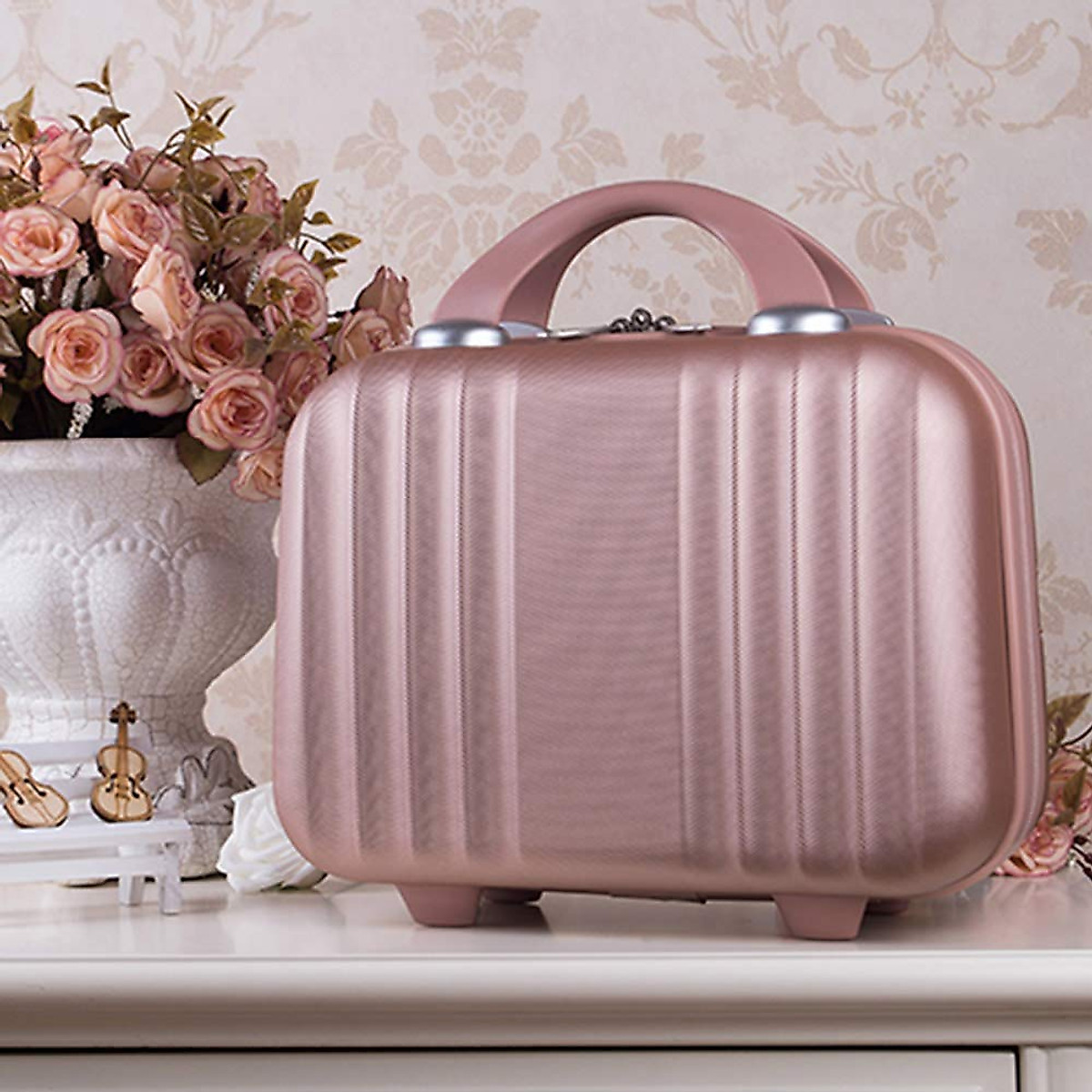 Exttlliy Mini Hard Shell Hard Travel Luggage Cosmetic Case, Small Portable Carrying Case Suitcase for Makeup (Rose Gold)