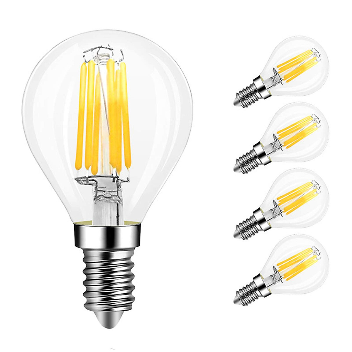E14 6W G45 Dimmable LED Filament Bulb, 2700K Warm White 900LM Edison Candle Light Bulb, G45 Clear Glass Globe Cover, 60 Watt Equivalent, AC 110V,4-Pack