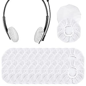 Geekria 100 Pairs Disposable Headphones Ear Cover for Small Call Center Headset Earcup, Stretchable Sanitary Ear Pads Cover, Hygienic Ear Cushion Protector (XS/White)