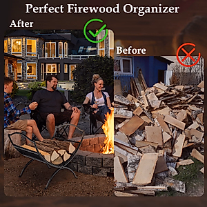 Goplus 19” Folding Firewood Rack, Outdoor Portable Fireplace Log Rack w/Convenient Handle, Heavy-Duty Steel Frame, Indoor Compact Firewood Storage Holder, Perfect for Fireplace, Firepit, Black