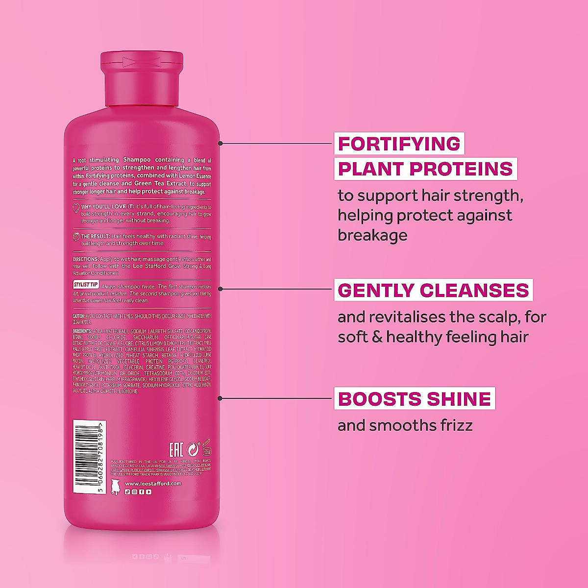 Lee Stafford Grow Strong & Long Hair Regrowth Volume Shampoo for Women & Men | Hair Lengthening Products Anti Hair Loss & Thinning | 500 ML | Sulphate Free For Damaged and Breakage prone Hairs