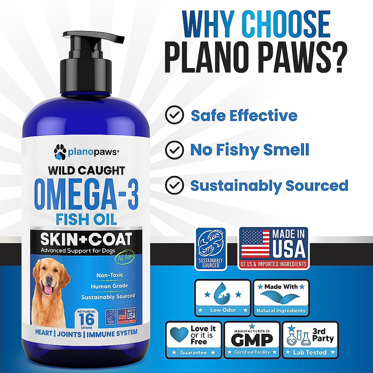 Omega 3 Fish Oil for Dogs - Better Than Salmon Oil for Dogs - Dog Fish Oil Supplement - Reduce Shedding & Itching - Supports Joints, Brain, Heart Health- Dog Skin and Coat Supplement - Fish Oil Liquid