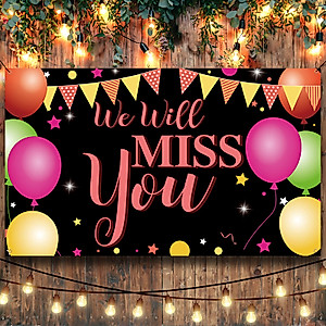 We Will Miss You Banner, Going Away Party Decorations, Backdrop Photo Props for Graduation Farewell Retirement Goodbye Promotion New Job Party Decor Supplies for Inside Outside, Fabric, Vicycaty