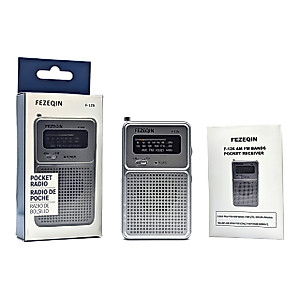 FEZEQIN F-126 Portable Radio AM FM Battery Operated Radio Compact Transistor Excellent Reception with Tuning Light, Back Clip, Speaker Headphone Jack for Walking, Camping and Emergency (Silver)