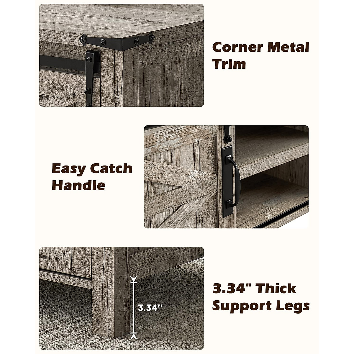 OKD 48" Farmhouse Lift Top Coffee Table with Sliding Barn Door, Rustic Center Table w/Hidden Storage Compartment, Lift Tabletop Dining Table w/Adjustable Shelf for Living Room,Light Rustic Oak