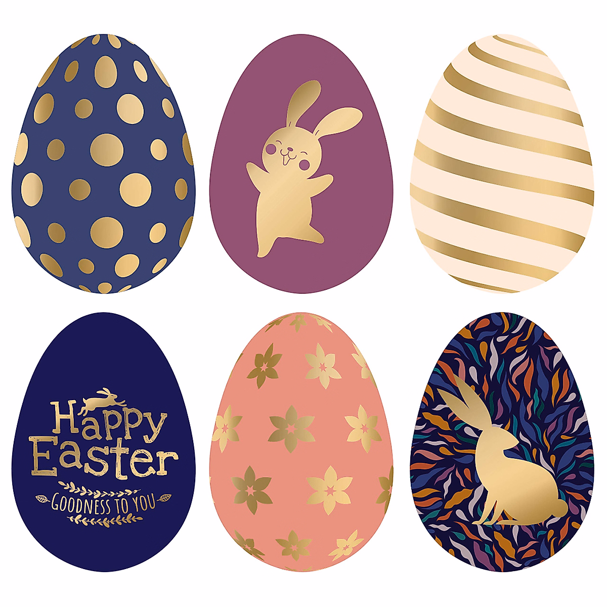 easykart labels 300 Easter Theme Egg Sticker Labels | 6 Different Eggs Design Stickers with Gold Foil | Perfect for Party Decorations and Craft - 1.5"x 2" Size in Sheets