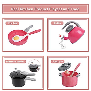 28℃ 32PCS Play Kitchen Accessories Toy,Kids Pretend Cooking Toys with Play Pots and Pans,Toddler Pretend Cooking Playset with Vegetables,Play Kitchen Toys for Girls Boys(Red).