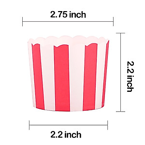Webake 50pcs Full Size 6oz Paper Baking Cups Red Cupcake Liners Paper Snack Cups for Popcorn Cupcake Muffin Case Cupcake Bath Bomb, for Valentine's Day Movie Party Decorations Set of 50 (Red Stripe)