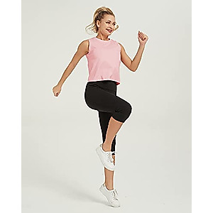 Stelle Women's Workout Tops Sleeveless Yoga Tank Tops Running Gym Crop Tops (Pink,M)