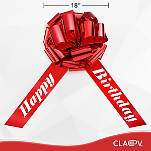 Claev Happy Birthday Big Car Bow (Metallic Red, Round, 18 inch), Shiny Bow for Giant Gifts, All-Weather Christmas Decoration