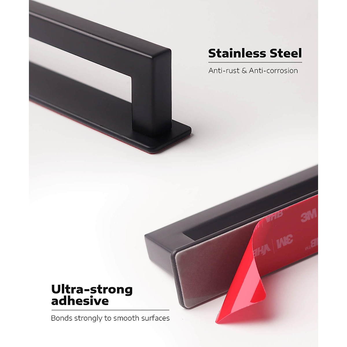 RVPEKUPE 2-Pack Adhesive Cabinet Handles Stick On Handle Self Stick Drawer Pulls No Drill Cabinet Pulls for Cabinet Closet Glass Sliding Shower Door Handle - 6", Black