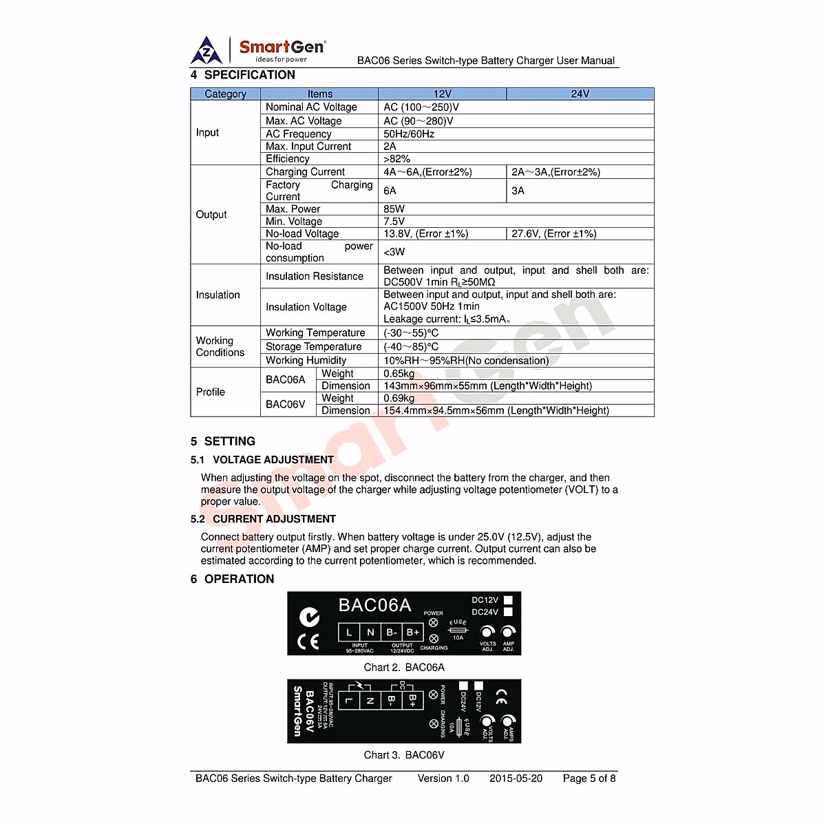 RaeSung Smartgen BAC06A Diesel Generator Battery Charger 24V Intelligent Floating Charger