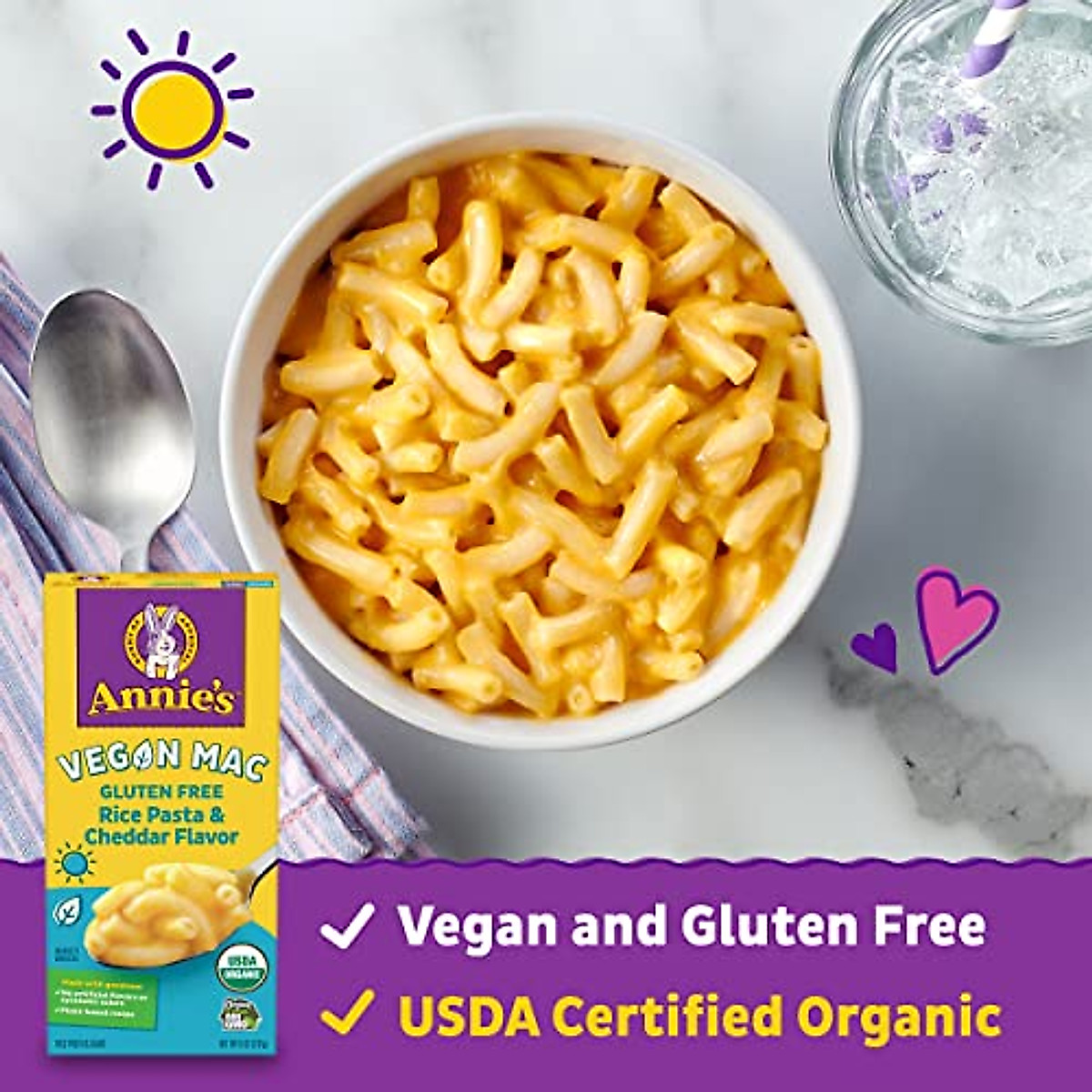 Annie’s Vegan Mac Rice Pasta and Cheddar Flavor Dinner with Organic Gluten Free Pasta, 6 OZ (Pack of 12)