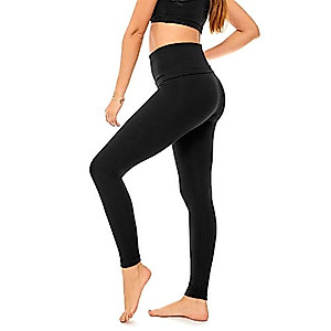DEAR SPARKLE Fold Over Yoga Pants for Women Cotton Leggings Foldover High Waist Leggings Plus Size (C6 F) (Black, Medium)