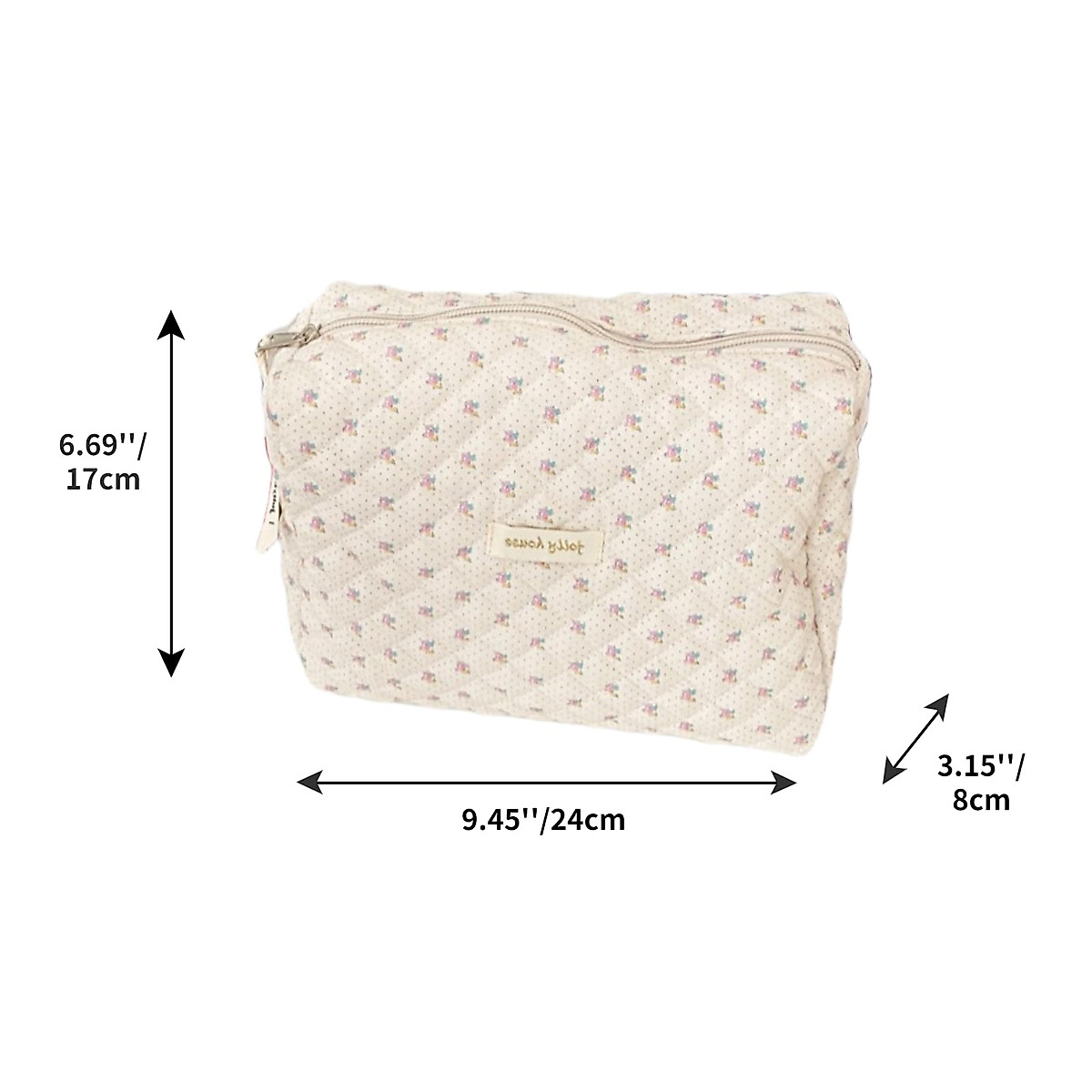 BILIPOPX 2 Pack Kawaii Cute Makeup Bag Aesthetic Travel Quilted Cotton Cosmetic Bag Organizer Toiletry Pouch for Women Teen Girls (Beige Floral)