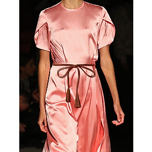 Geyoga 5 Pieces Rope Belt for Women Skinny Woven Boho Belt Braided Belt Stretch Thin Tassel Waist Belt Rope Chain Accessories for Skirt Dress, Christmas Party