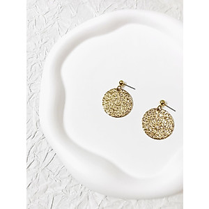 JustMoMoMin Hammered Round Disc Dangle Earrings Polished Circle Drop Earrings for Women Jewelry (Gold)