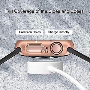 EDIMENS 2 Pack Hard PC Case Compatible with Apple Watch Series 6 / SE / 5/4 40mm Women Men, Overall PC Case Slim Tempered Glass Screen Protector Protective Cover for Apple iWatch 40mm SE Rose