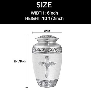 LETUSTO Cremation Urn for Human Ashes for Adults, Funeral Burial Handcrafted Decorative Urns with Velvet Bag for Easy Preservation and Portability [Cross-White]