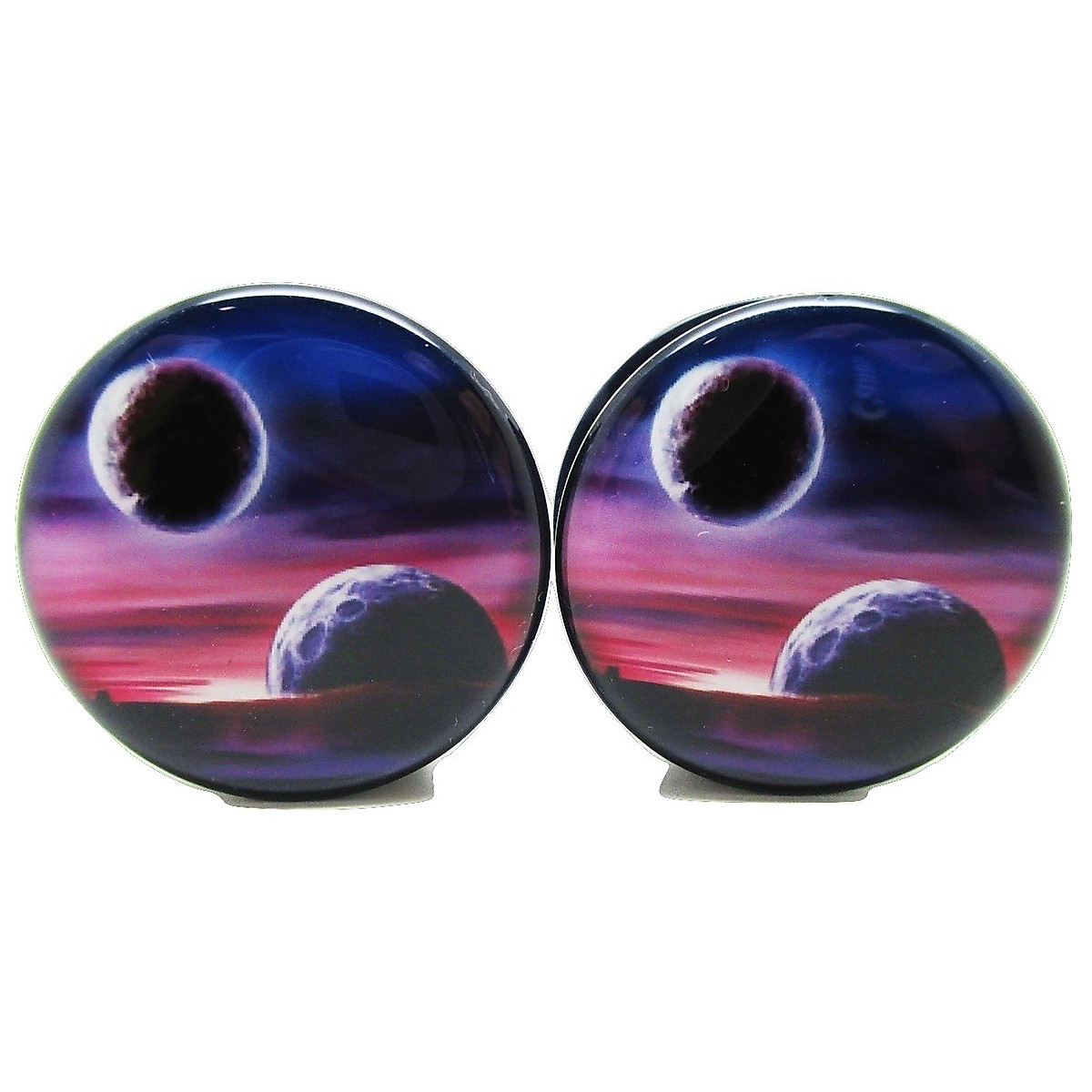Pierced Republic Purple Planets & Moon Ear Plugs - Acrylic Screw-On - 10 Sizes - Pair (2 Gauge (6mm))